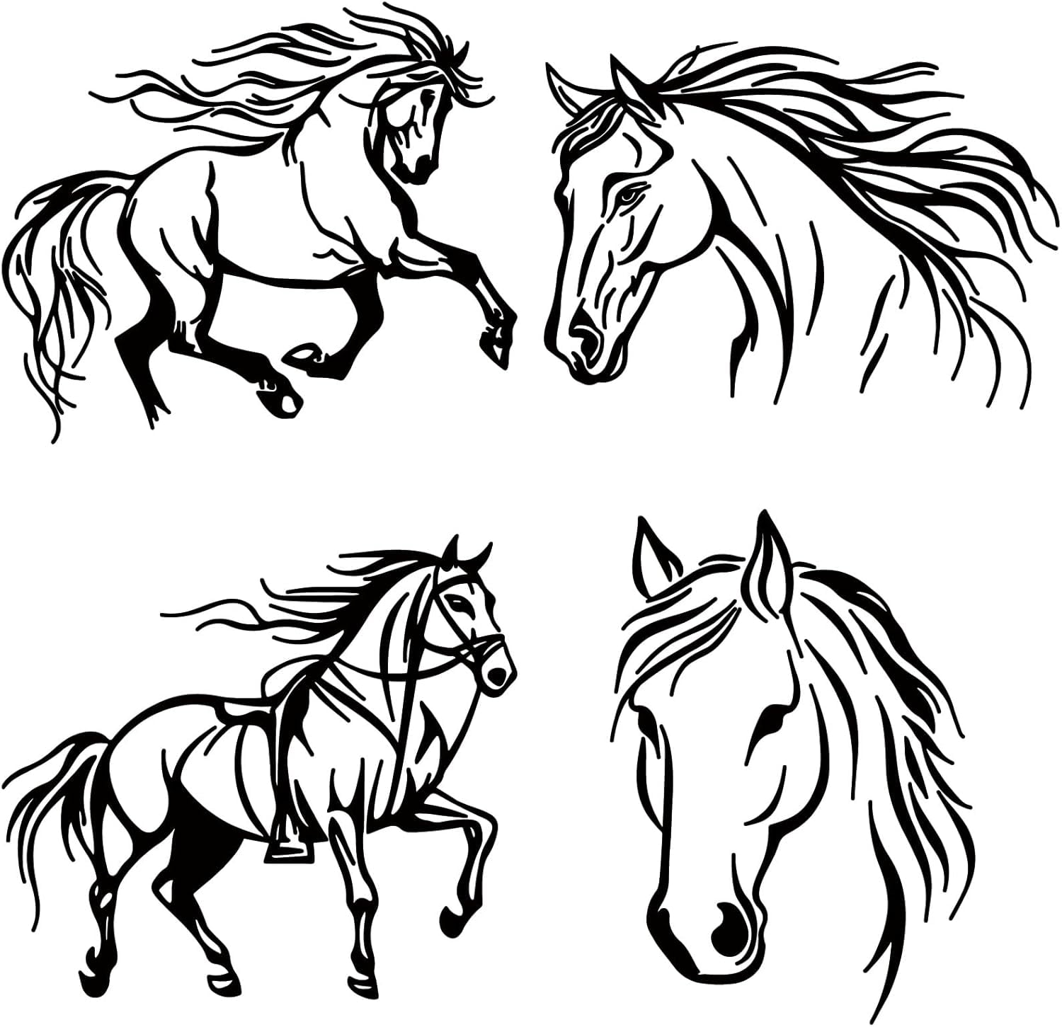 4 Sheets 4 Styles Black Horse Car Sticker PET Plastic Waterproof ...
