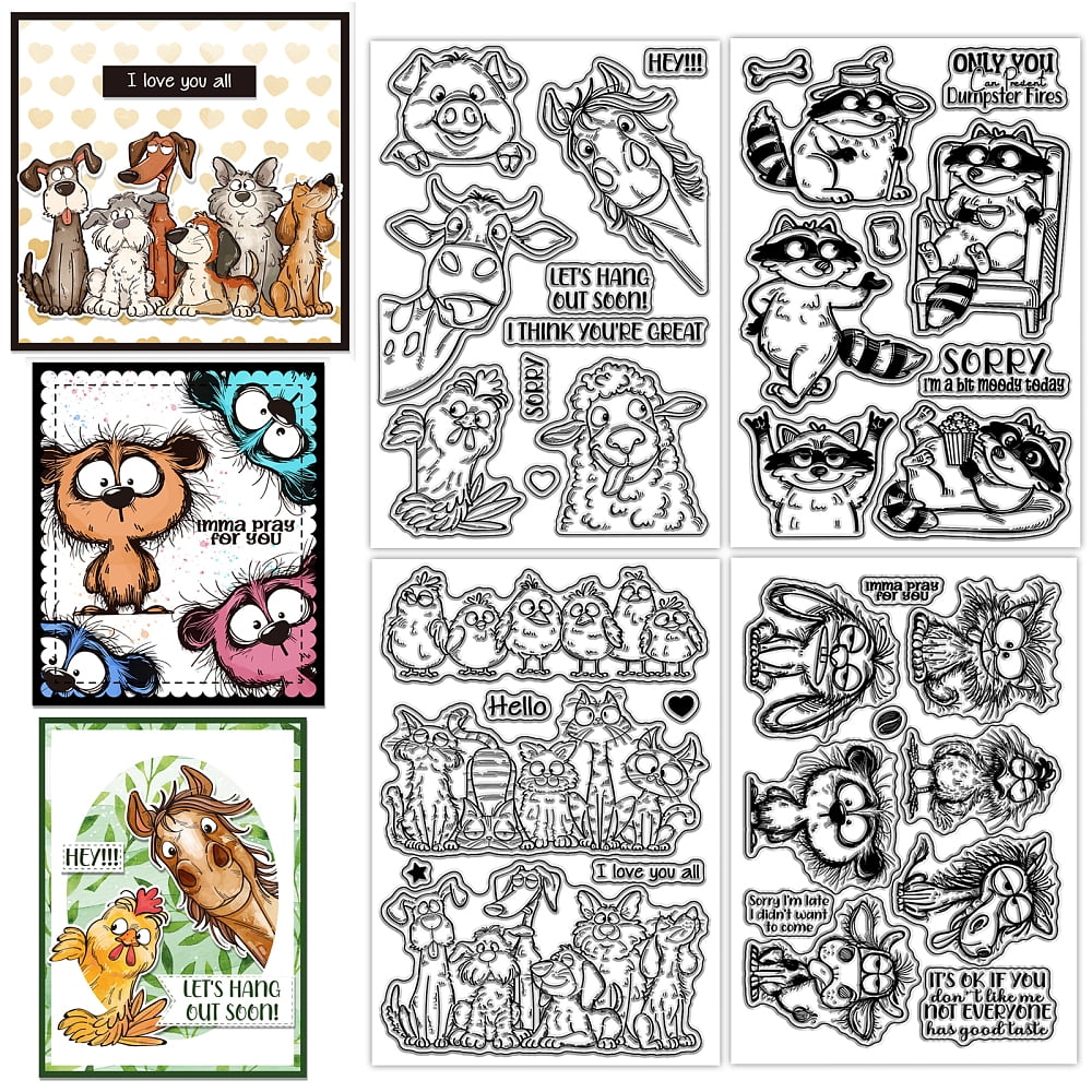 4 Sheets 4 Styles Funny Animals Clear Stamps Peeking Animals ...