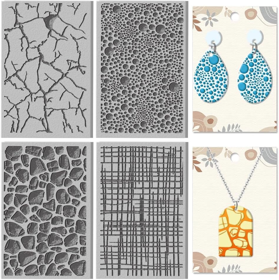 4 Sheets 4 Styles Pebbles Clay Textured Mat Cracks Embossed Foam ...