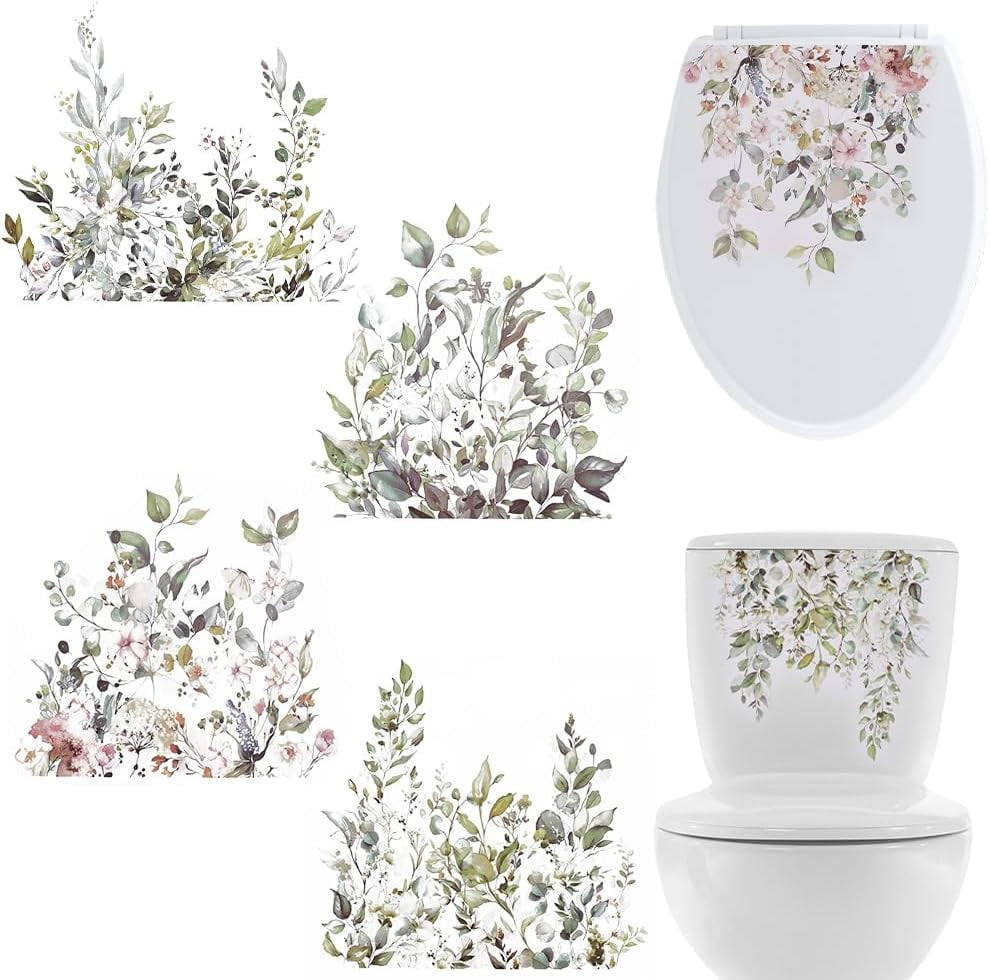 4 Sheets 4 Styles Plant Leaves Toilet Stickers Toilet Seat Lid Decals ...