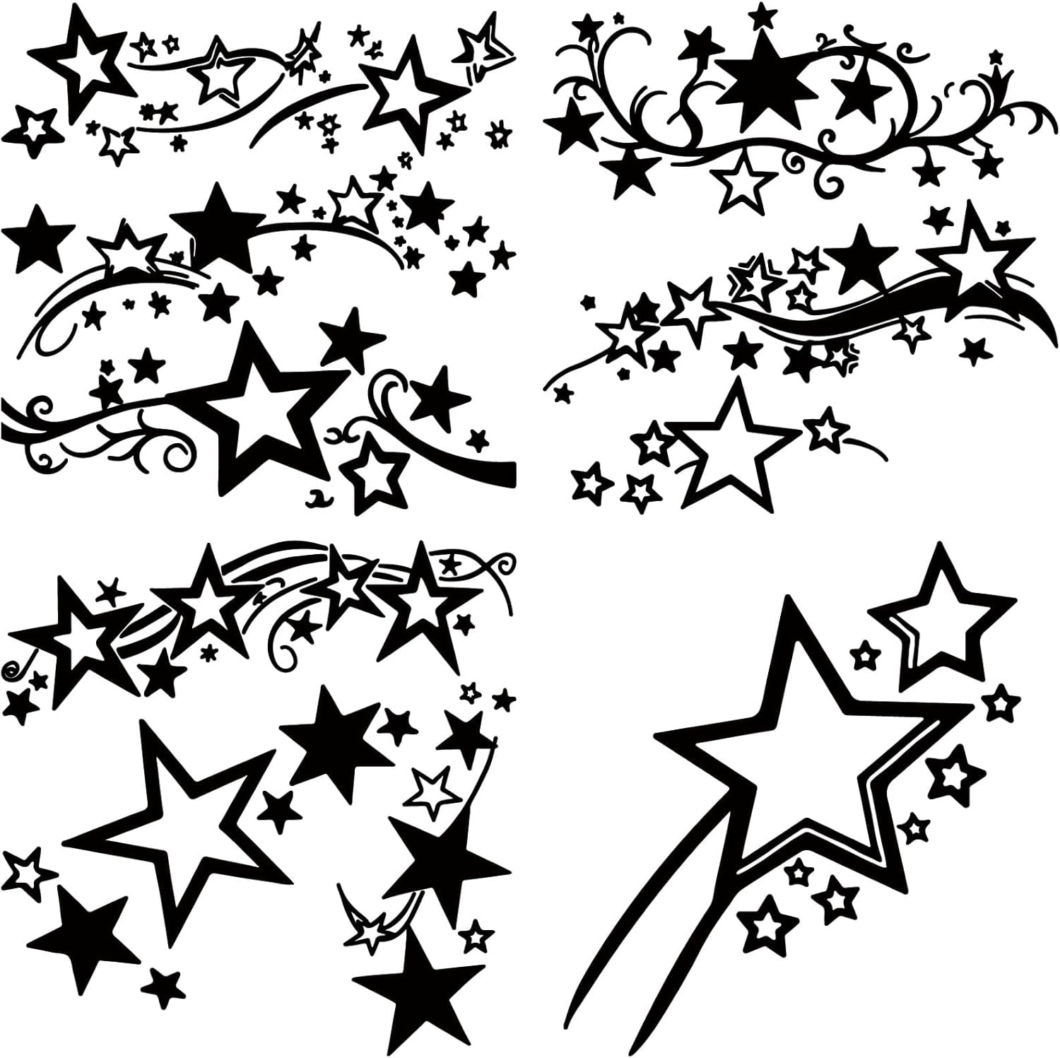 4 Sheets 4 Styles Star Car Decal Black Plastic Waterproof Reflective ...