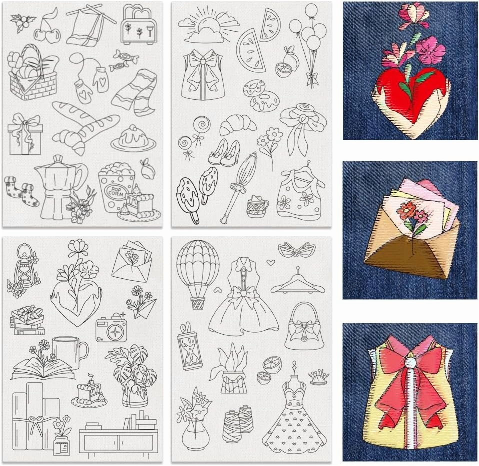 4 Sheets 55pcs Life Water Soluble Embroidery Patterns Dress Food Stitch ...