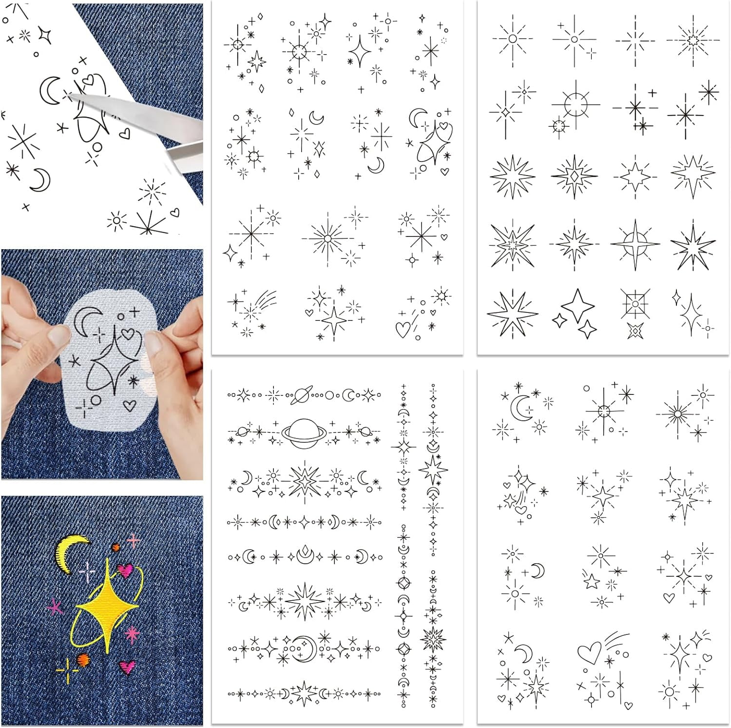 4 Sheets 58Pcs Shining Stars Stick and Stitch Water Soluble Stabilizer ...