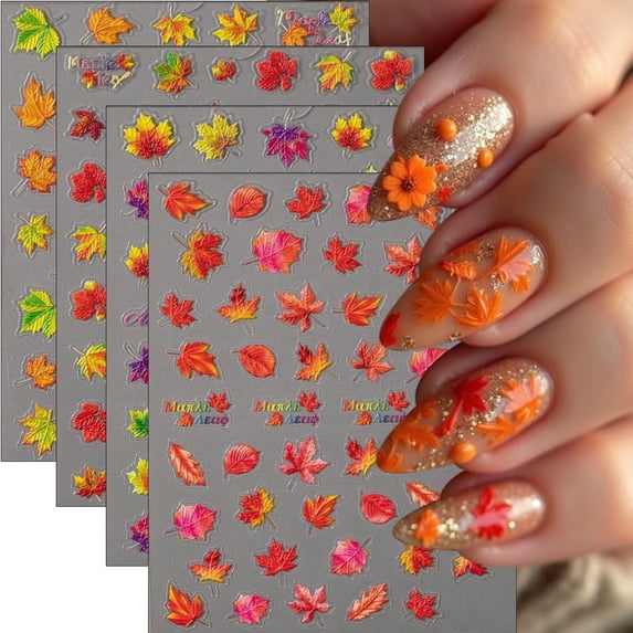 4 Sheets 5D Maple Leaf Art Stickers Autumn Leaves Self Adhesive Fall ...