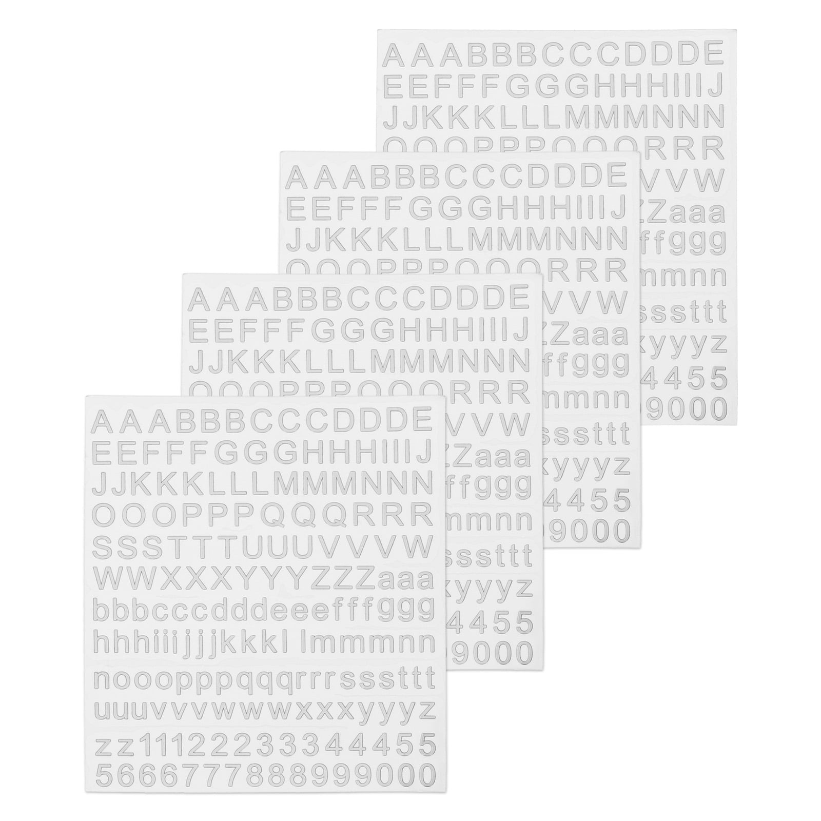 4 Sheets Alphabet Letters Number Resin Stickers 3D A to Z 1 to 9 Silver ...