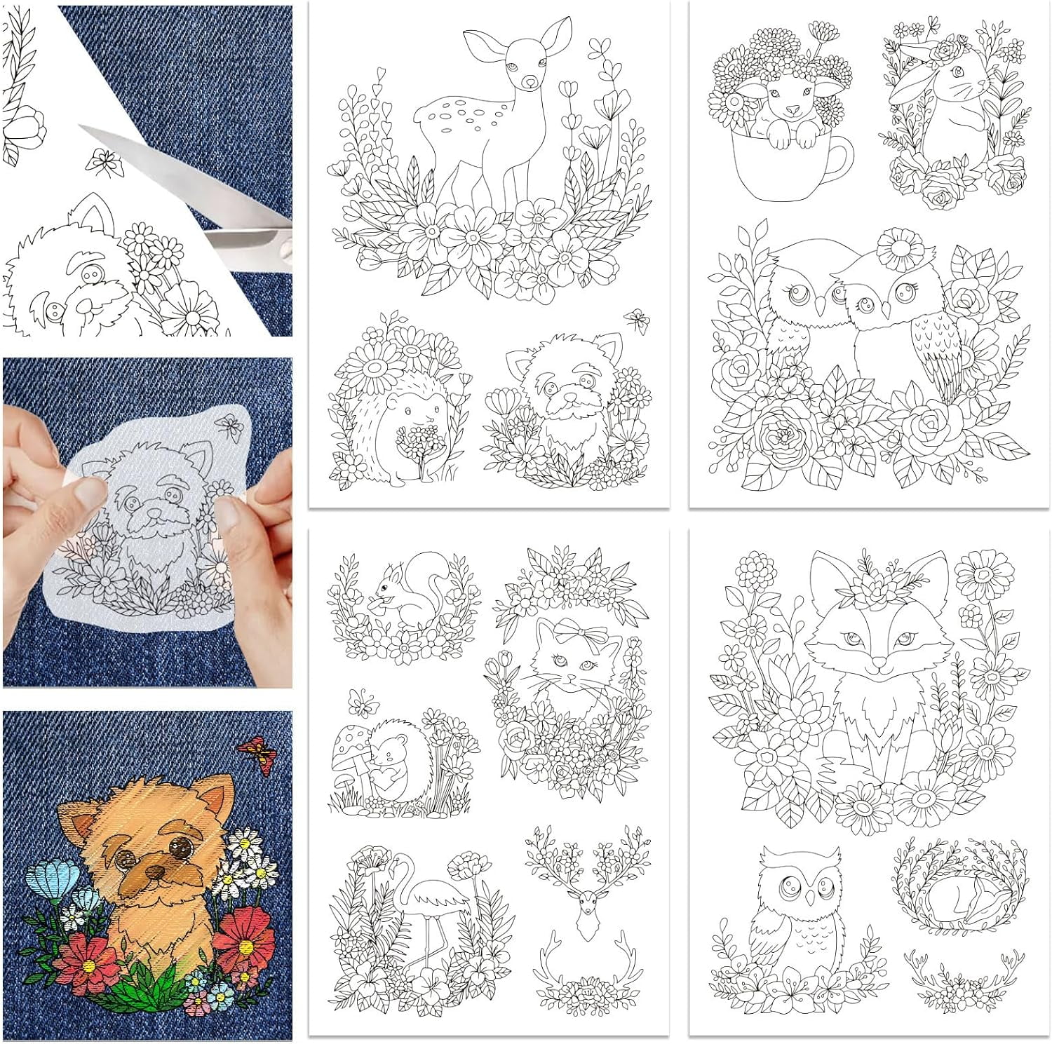 4 Sheets Animals and Flowers Water Soluble Hand Sewing Stabilizers for ...