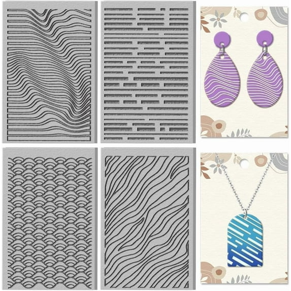 4 Sheets Art Simple Lines Clay Texture Mat Wavy Patterns Polymer Clay ...