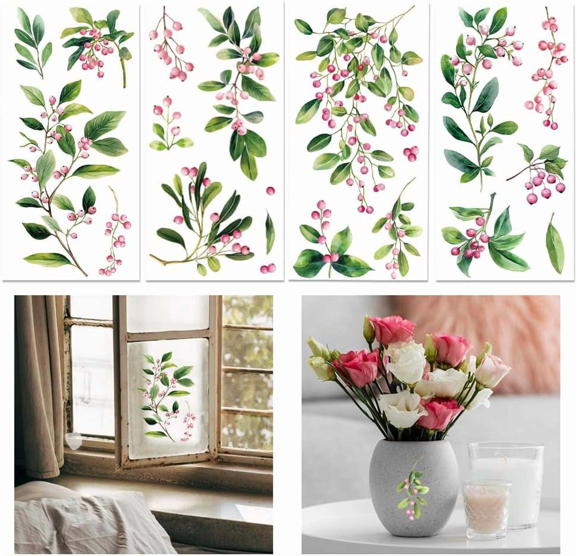 4 Sheets Berry and Leaves Furniture Transfer 6x12inch Branch Plants Rub ...