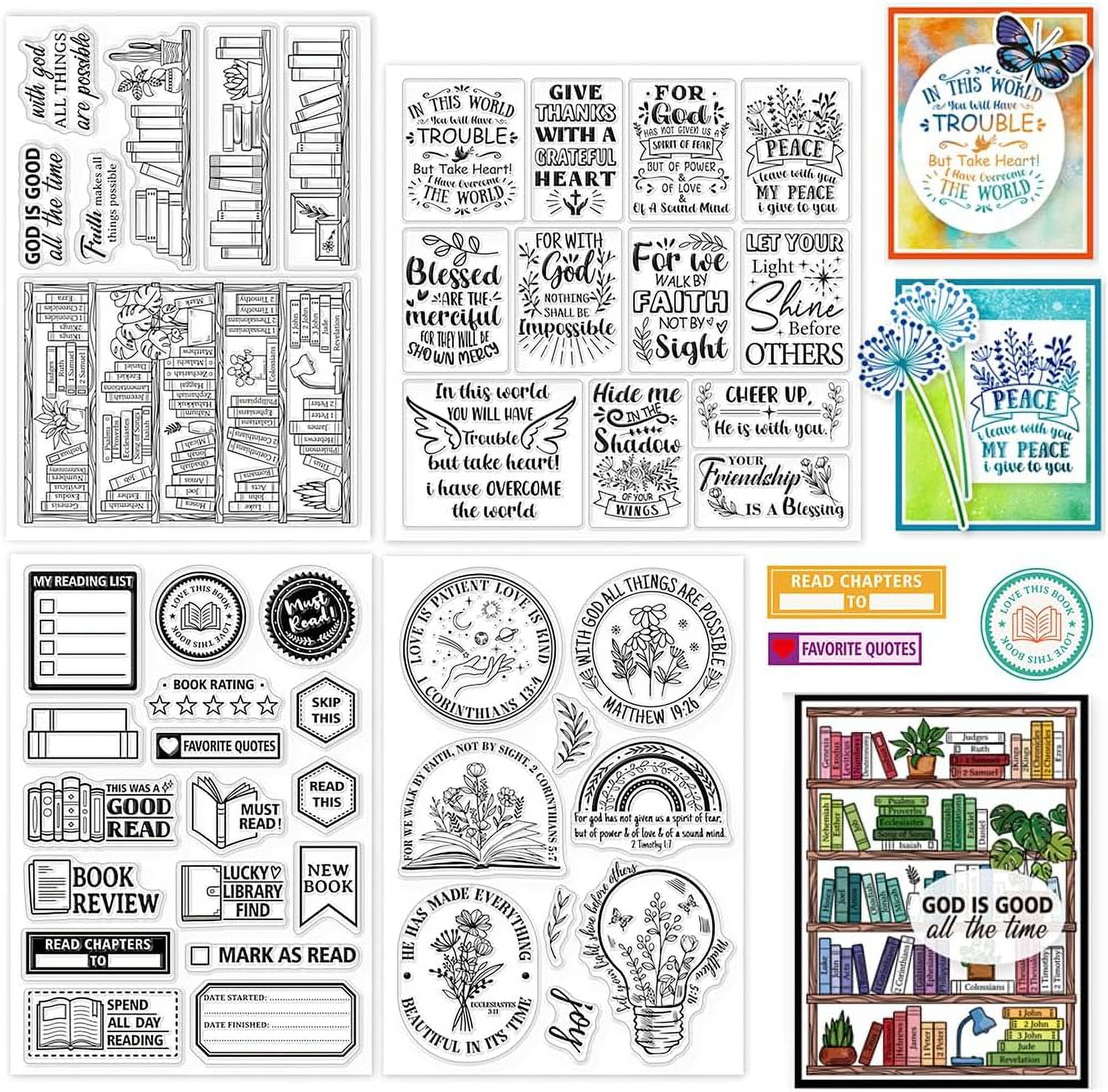 4 Sheets Bible Clear Stamps for Card Making Bookshelf Reading Label ...