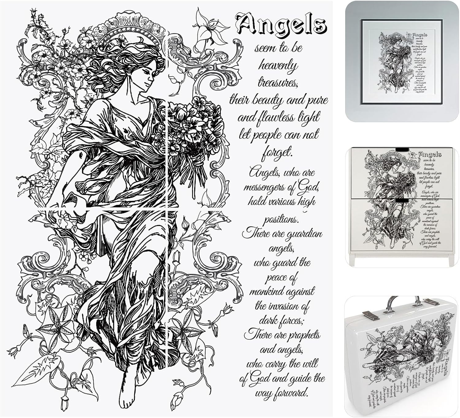 4 Sheets Black Letter Theme Rub On Transfer Stickers Sketching Style ...