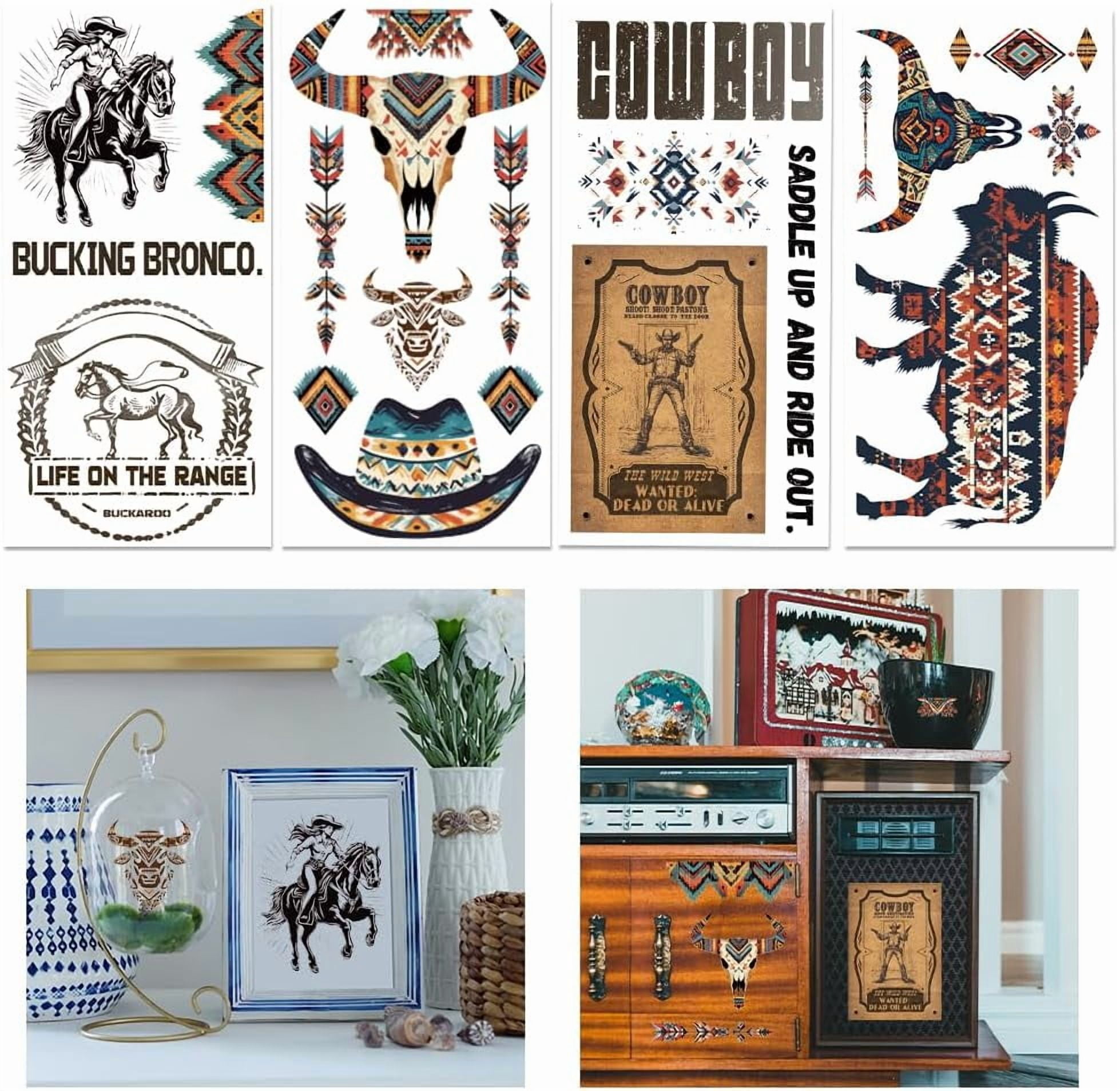 4 Sheets Bohemia Tribal Cowboy Transfer 11.8x5.9inch Western Cowboy Rub ...
