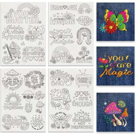 4 Sheets Boho Water Soluble Embroidery 28PCS Adhesive Embroidery ...
