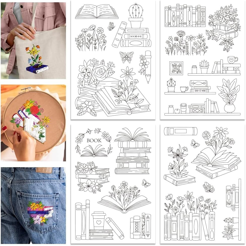 4 Sheets Books and Flower Soluble Stabilizer Hand Embroidery Daily ...