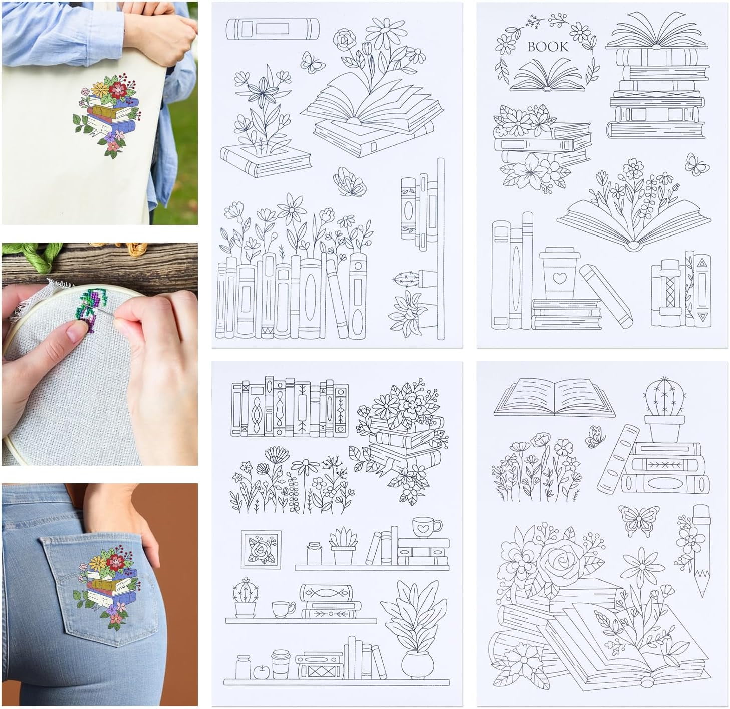 4 Sheets Books and Flower Soluble Stabilizer Hand Embroidery Daily ...