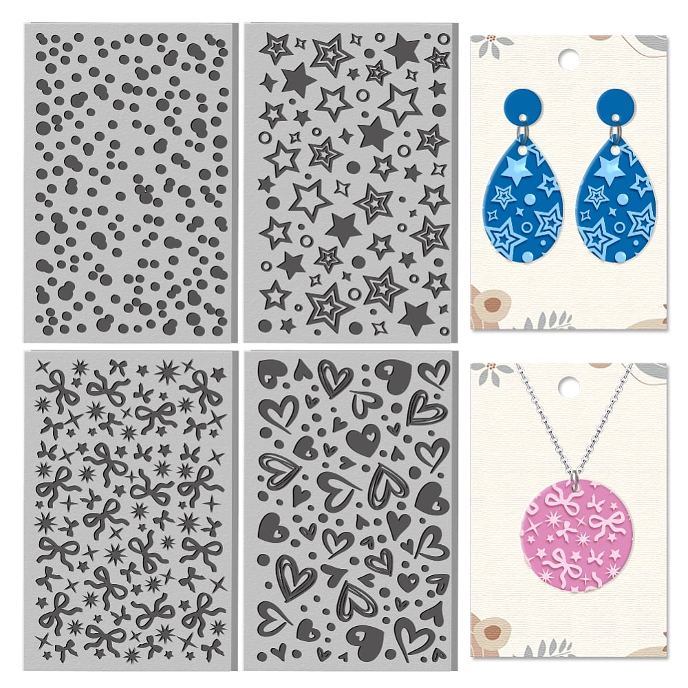 4 Sheets Bowknot Clay Texture Mat Star Pattern Polymer Clay Texture ...