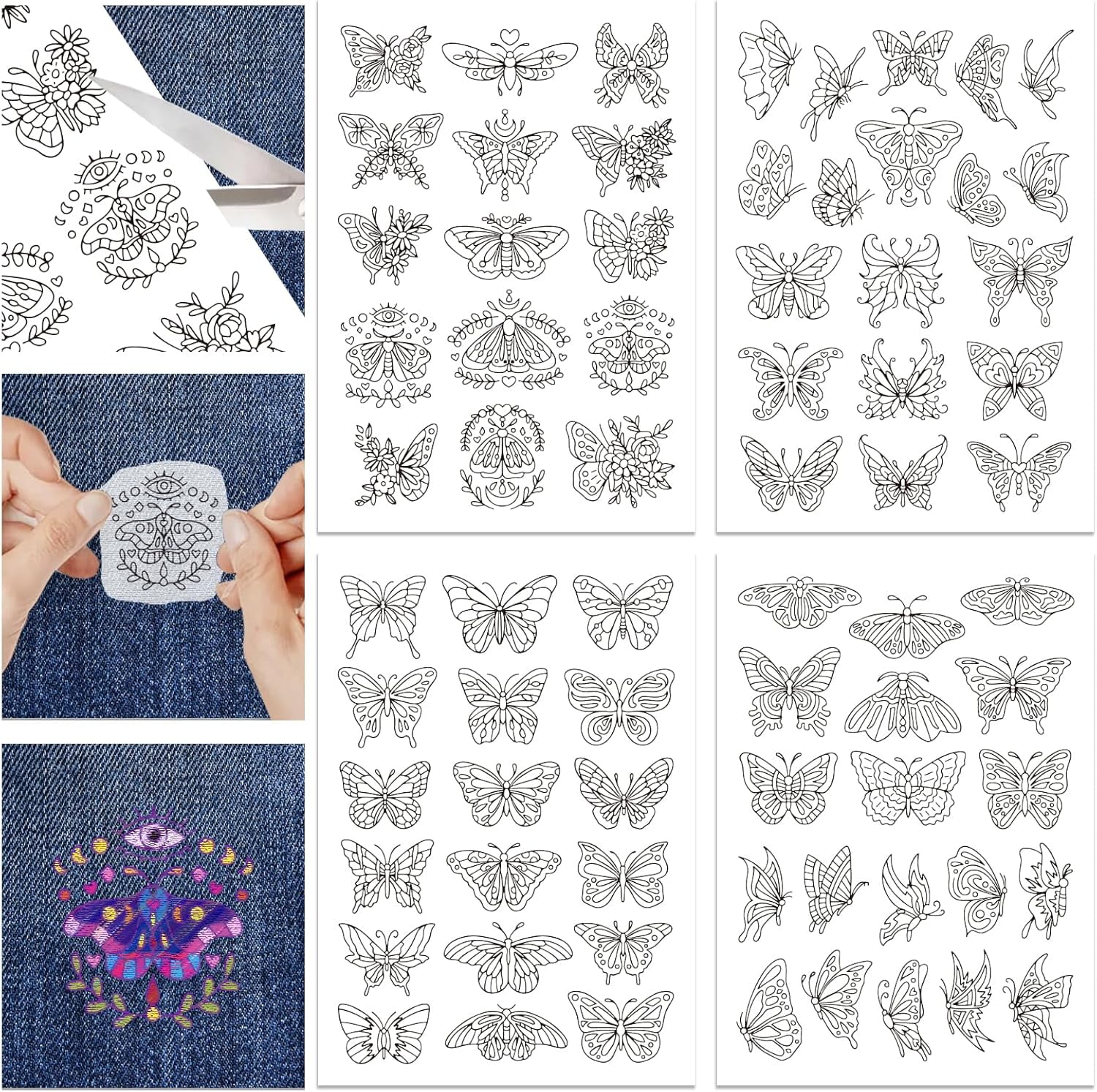 4 Sheets Butterfly Moth Pattern Water Soluble Embroidery Hand Sewing ...