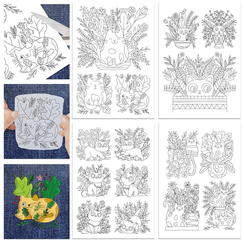 4 Sheets Cat and Flower Water Soluble Stabilizer Hand Sewing ...