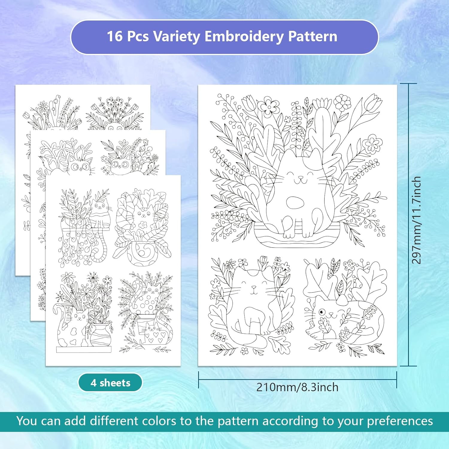 4 Sheets Cat and Flower Water Soluble Stabilizer Hand Sewing ...