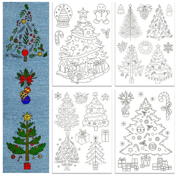 4 Sheets Christmas Tree Water Soluble Hand Sewing Stabilizers for Fabric 11.6x8.2Inch Embroidery ...