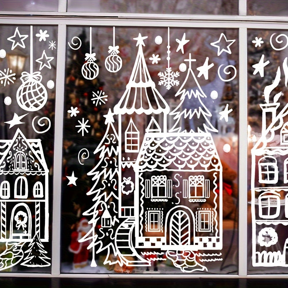 4 Sheets Christmas Window Clings Large Xmas Tree Snowflake Window ...