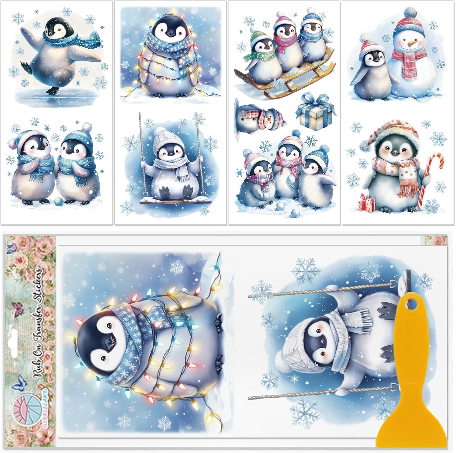 4 Sheets Christmas Winter Penguins Furniture Transfers Stickers ...