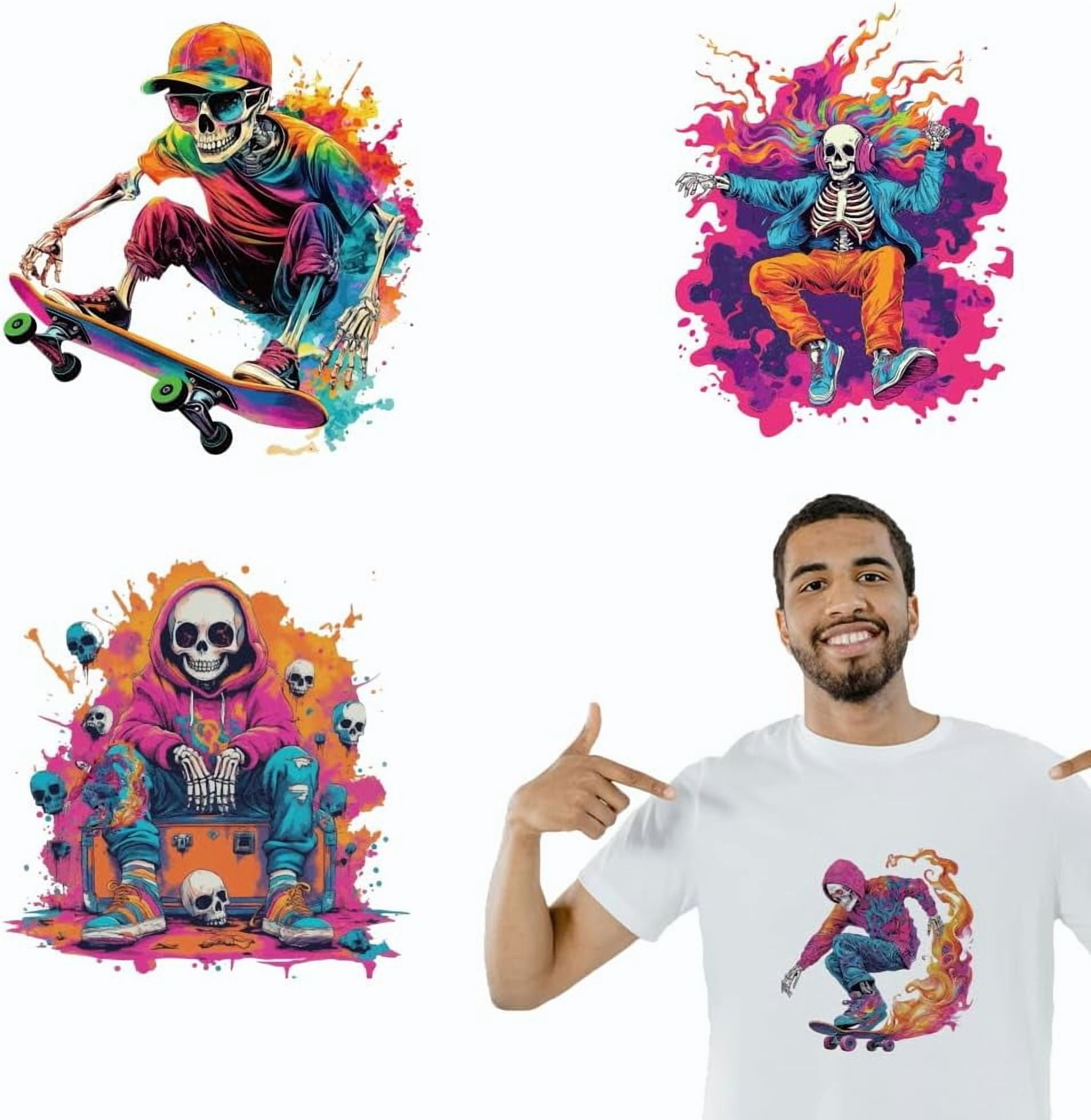 4 Sheets Cloth Iron on Stickers Graffiti Hip-Hop Skateboarding Heat ...
