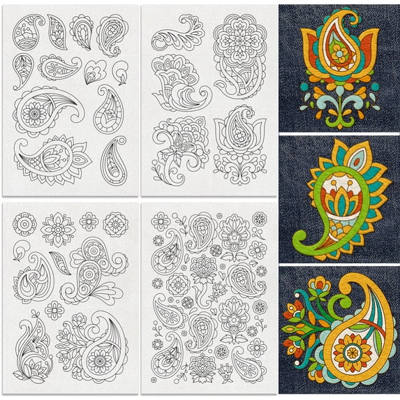4 Sheets Cloth Stick and Stitch Embroidery Patterns Non-woven Fabrics ...