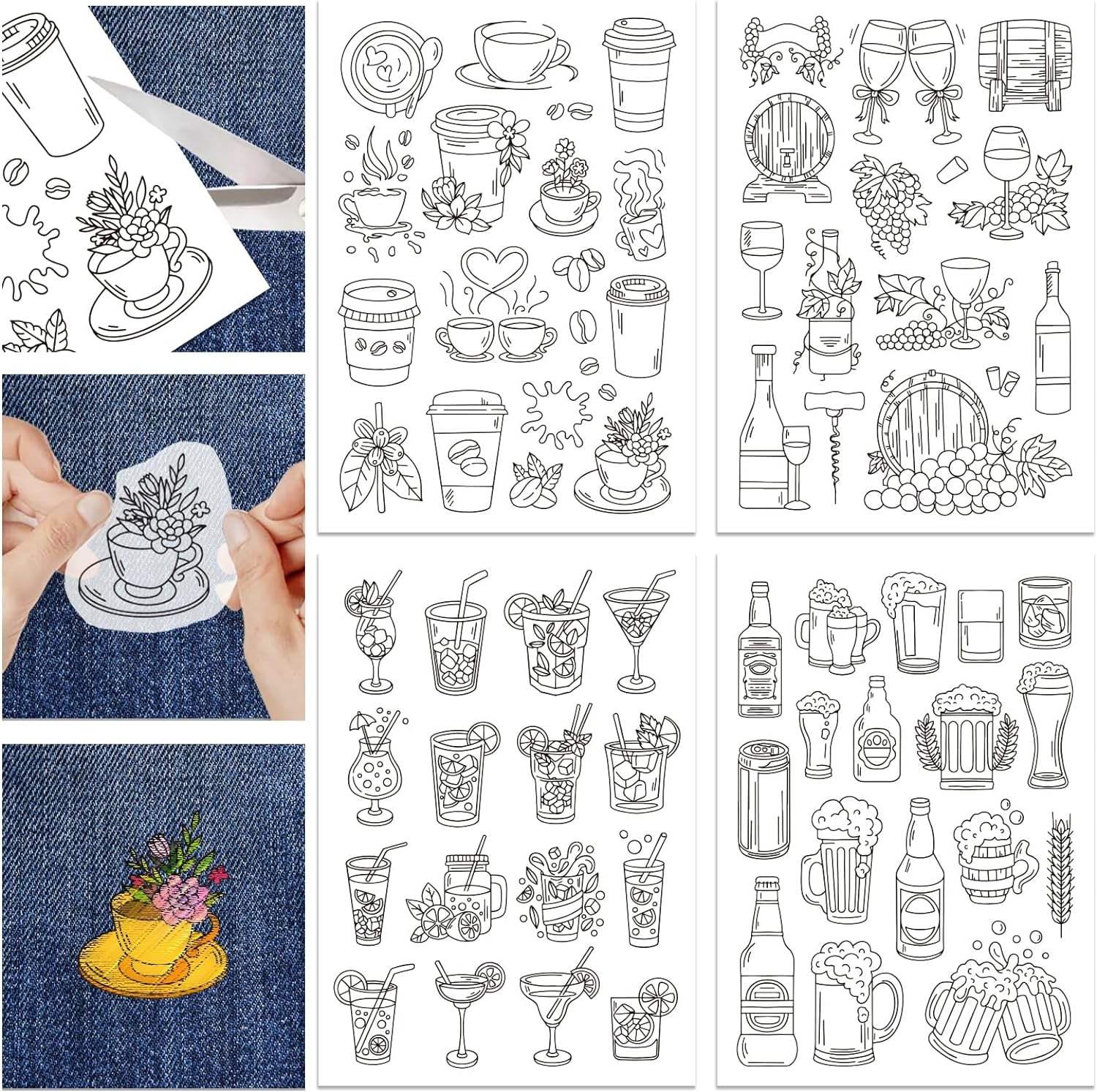 4 Sheets Coffee Cup and Flower Water Soluble Stabilizer Hand Sewing ...