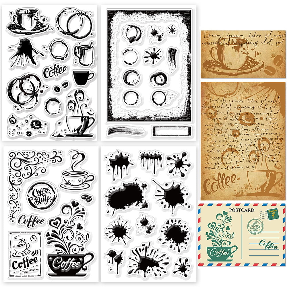 4 Sheets Coffee Stains Clear Stamps for Card Making 11x16cm Tea Stains ...
