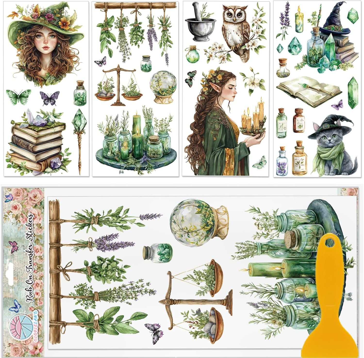 4 Sheets Colorful Forest Rub on Transfers Magic Woman Furniture Decor ...