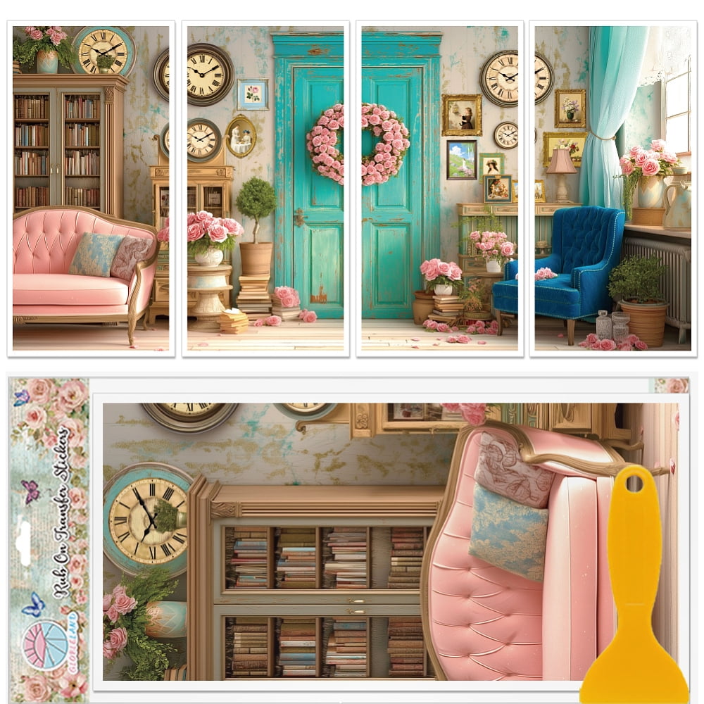 4 Sheets Colorful Victorian Furniture Rub on Transfers Sofa Bookcase ...
