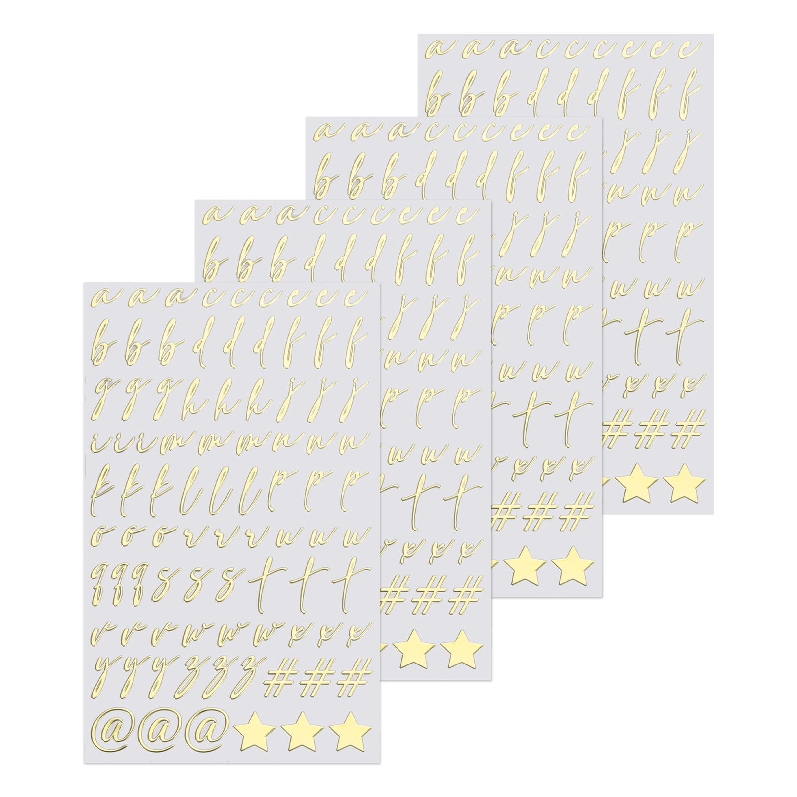 4 Sheets Cursive Letter Stickers for Resin Nails 3D Small Gold Alphabet ...