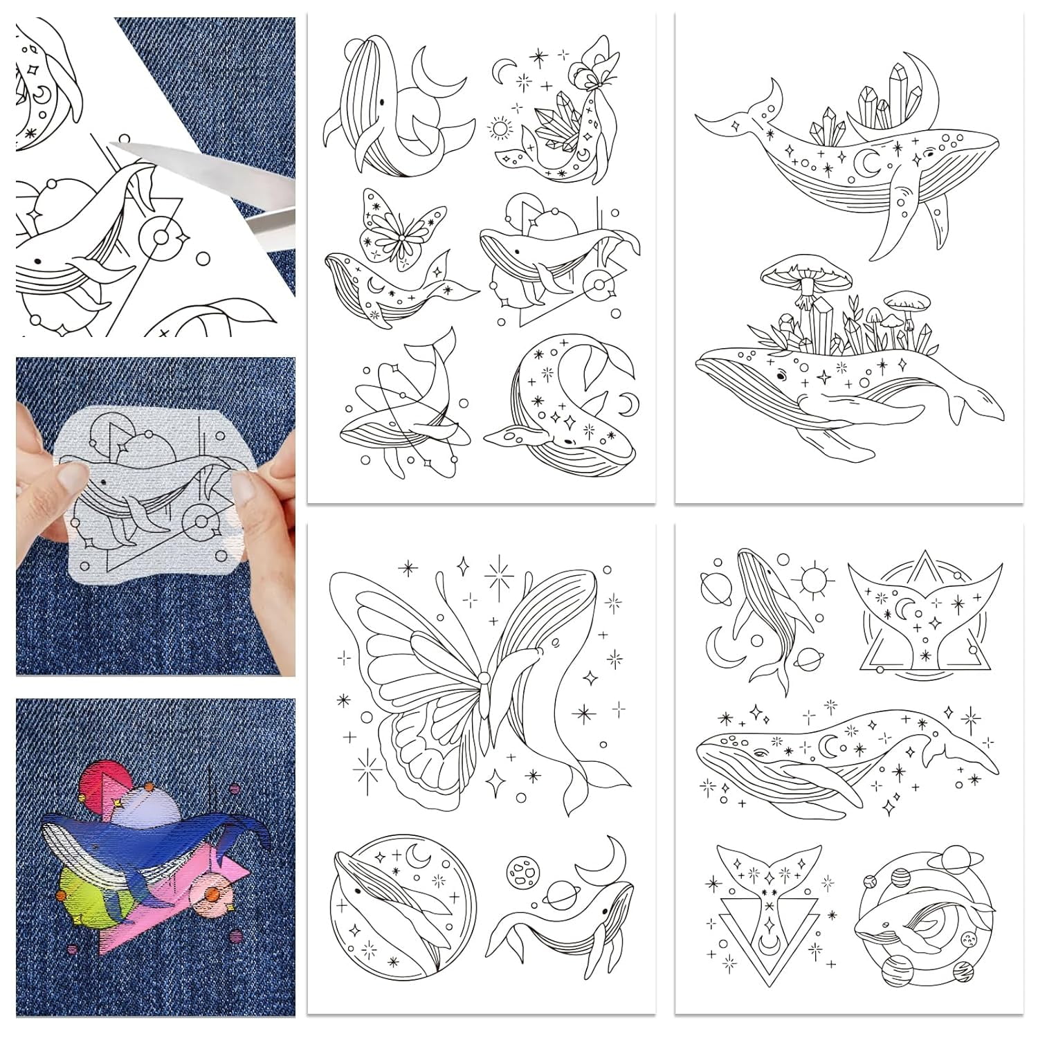 4 Sheets Dreamy Whale Stick and Stitch Water Soluble Stabilizer for DIY ...