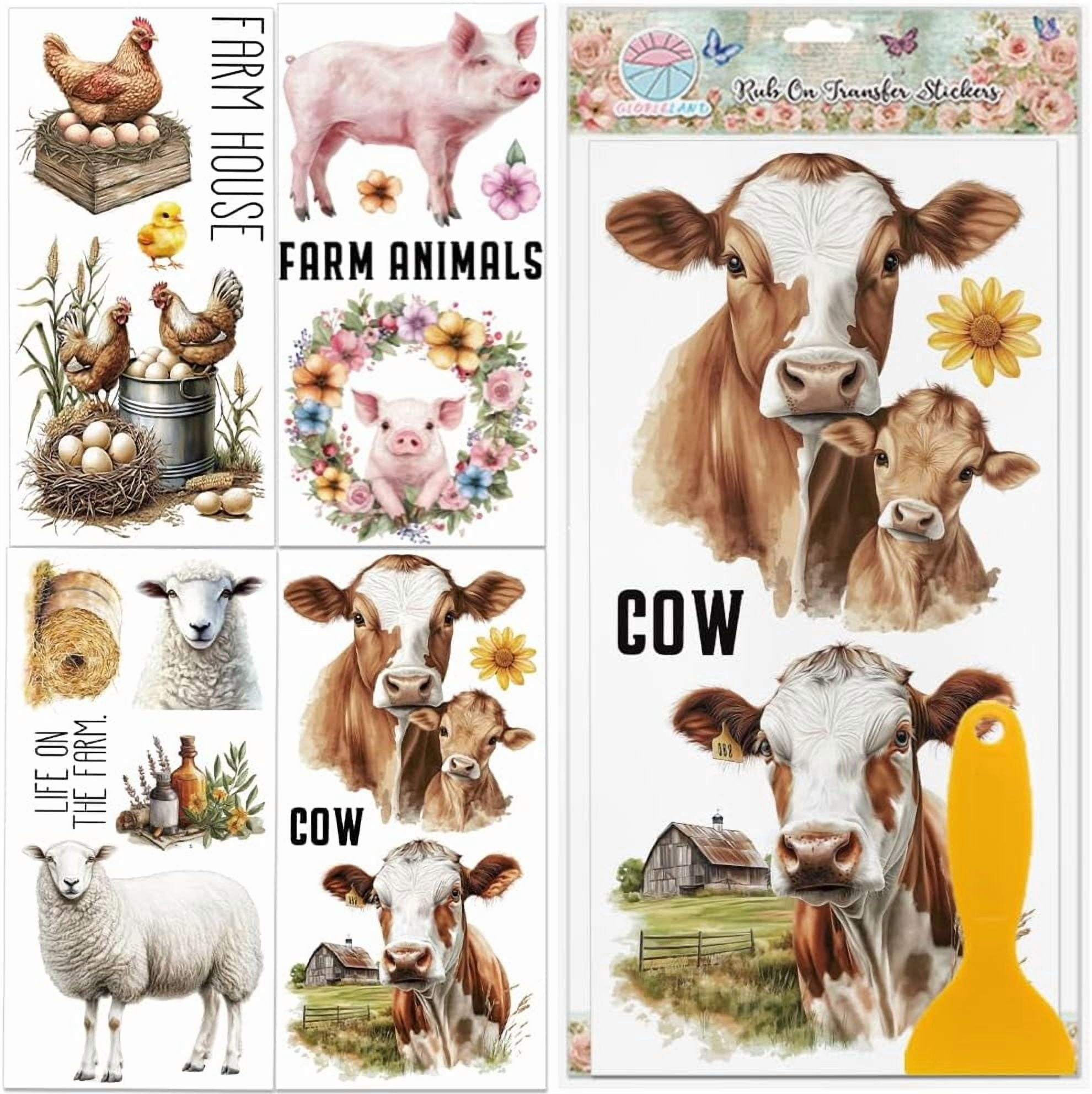 4 Sheets Farm Animals Furniture Transfer 11.8x5.9inch Chicken Sheep Pig ...