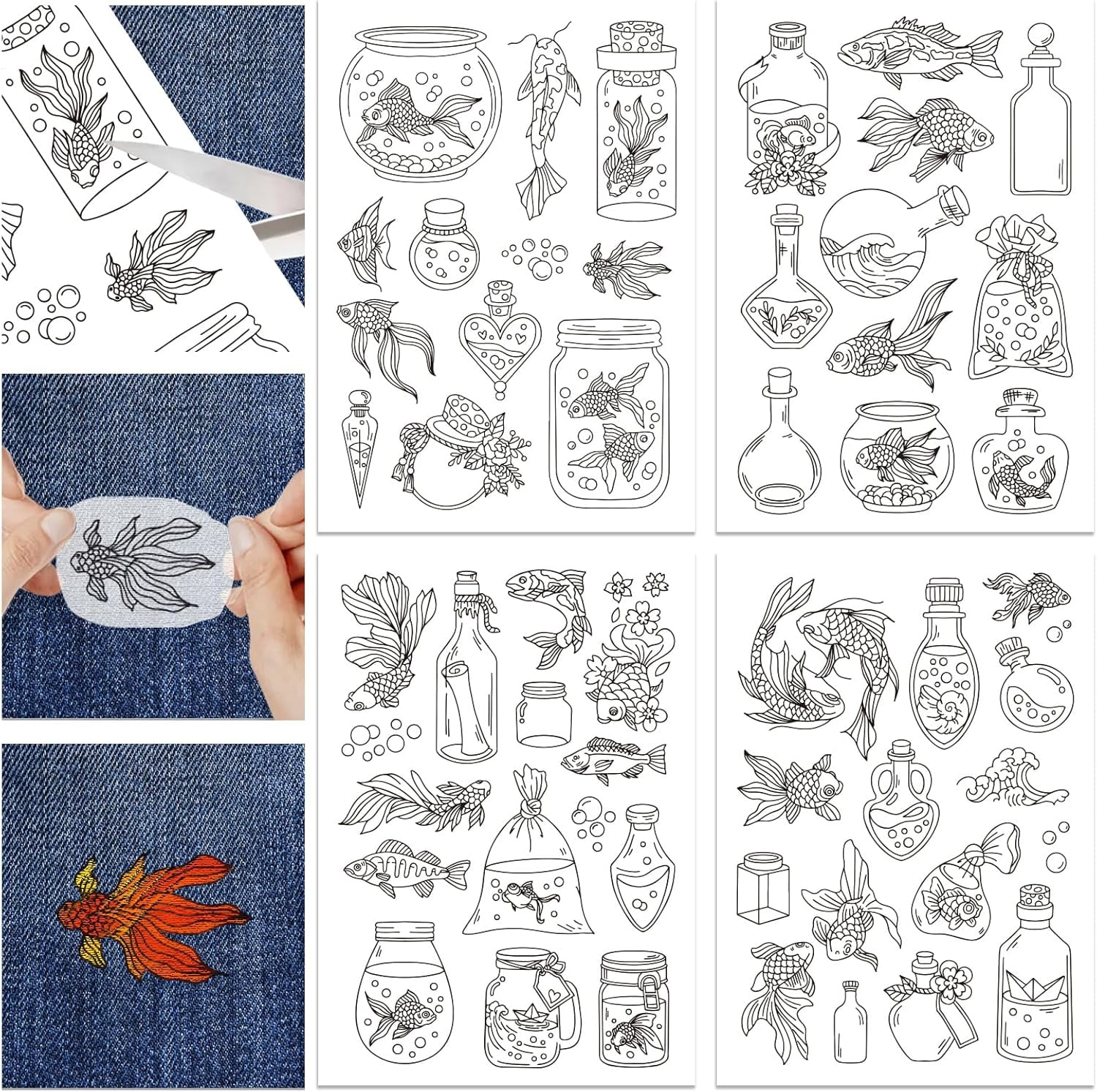 4 Sheets Fish in Bottle Stick and Stitch Water Soluble Stabilizer for ...