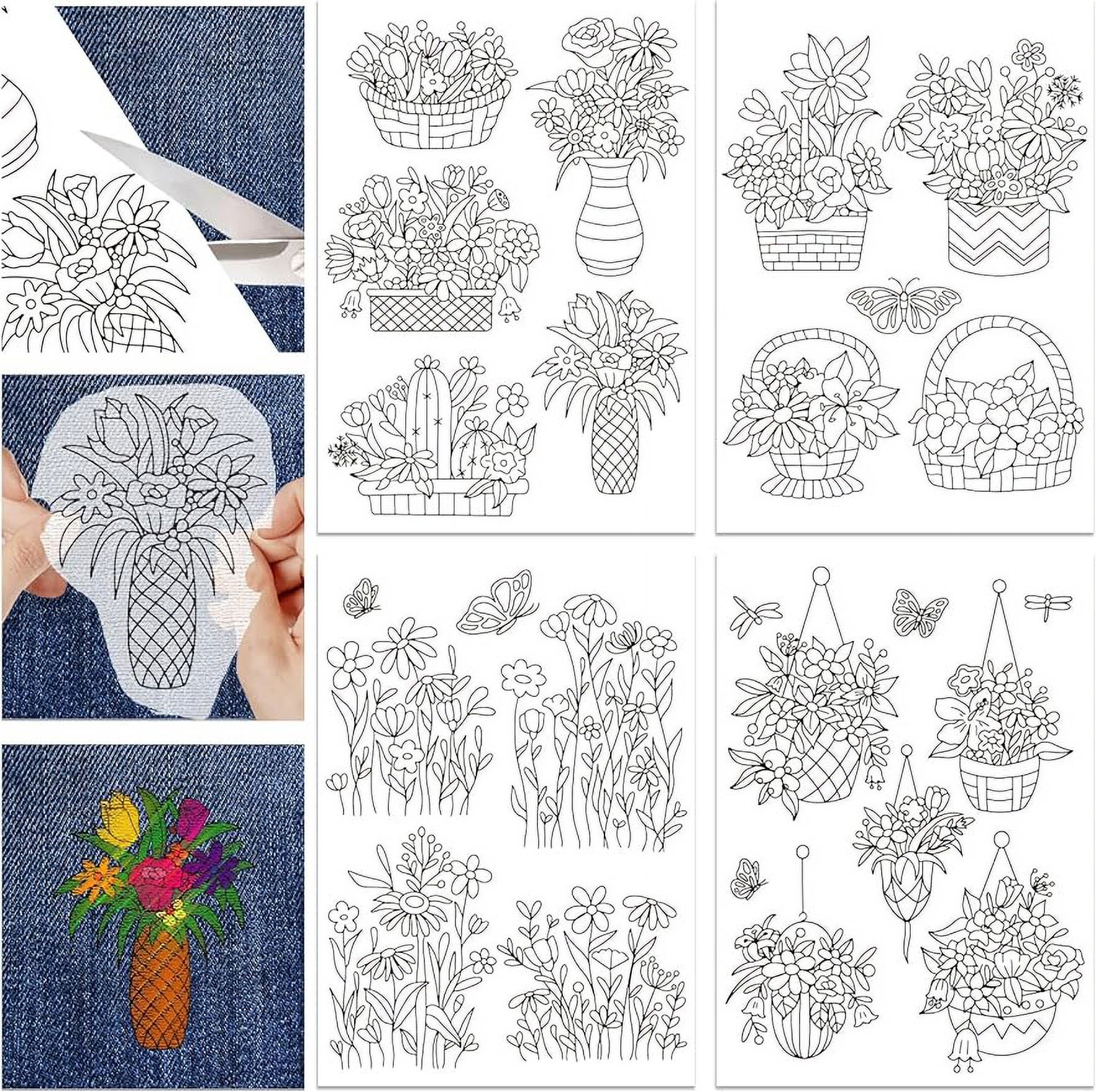 4 Sheets Flower Basket Pattern Water Soluble Hand Sewing Stabilizers ...