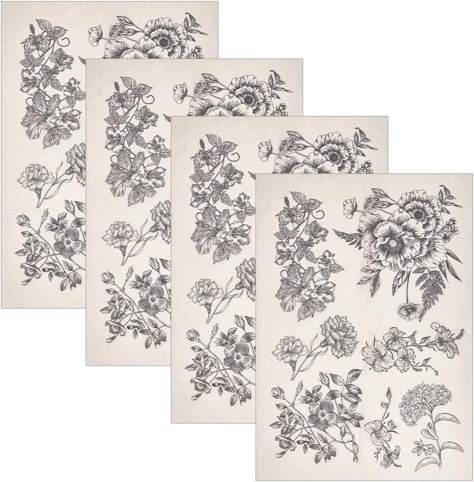 4 Sheets Flower Ceramic Clay Transfer Paper Ceramic Decals 21x15 Inch ...