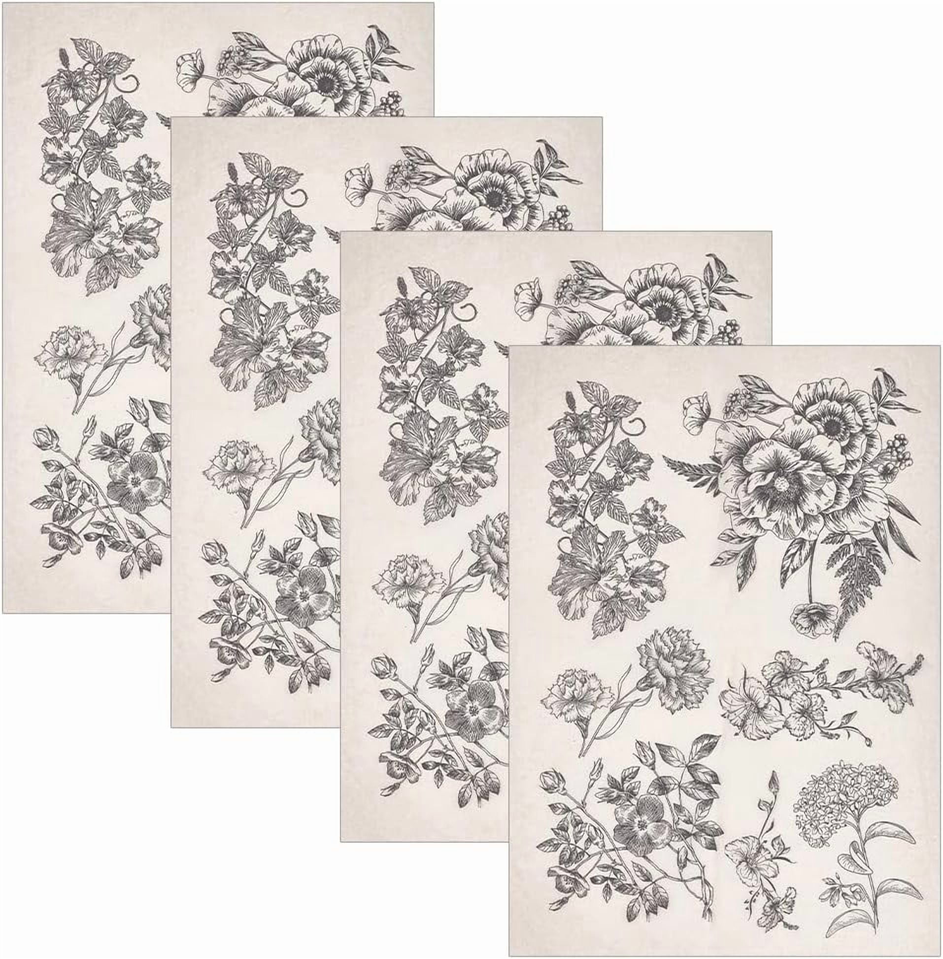 4 Sheets Flower Ceramic Clay Transfer Paper Ceramic Decals 21x15 Inch ...