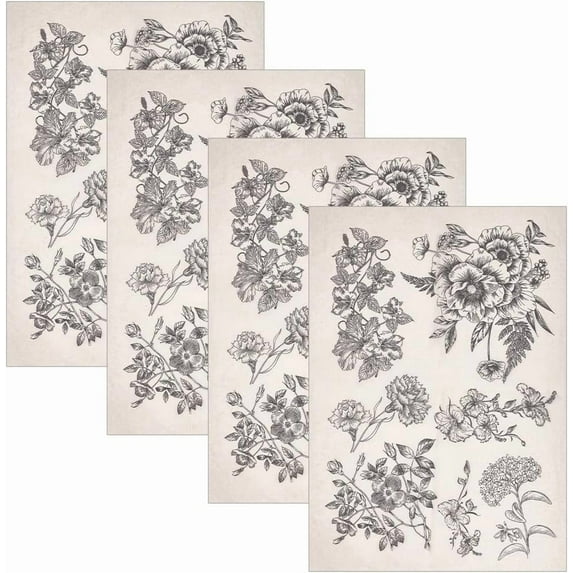 4 Sheets Flower Ceramic Clay Transfer Paper Ceramic Decals 21x15 Inch ...