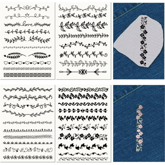 4 Sheets Flower Decorative Edge Water Soluble Embroidery Patterns ...