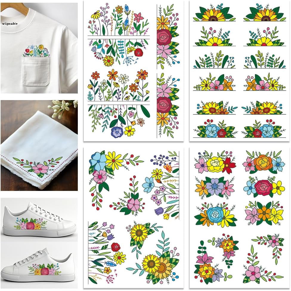 4 Sheets Flower Lace Corner Colorful Water Soluble Hand Sewing ...