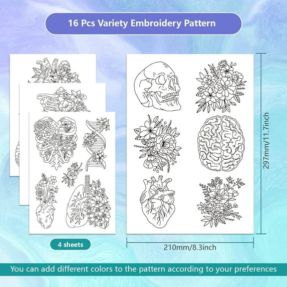 4 Sheets Flower and Organ Skeleton Water Soluble Stabilizer Hand Sewing ...