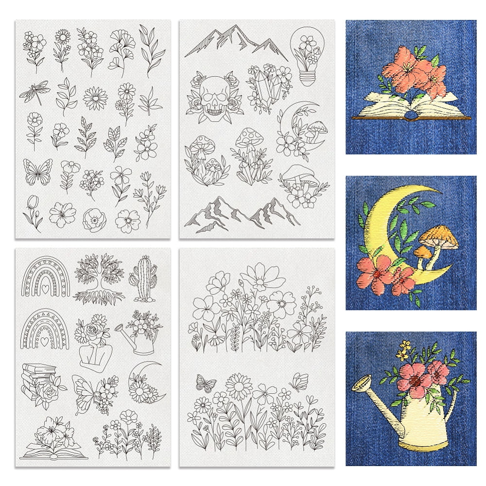 4 Sheets Flower Sewing Embroidery Stabilizers 50pcs Mountain Embroidery ...
