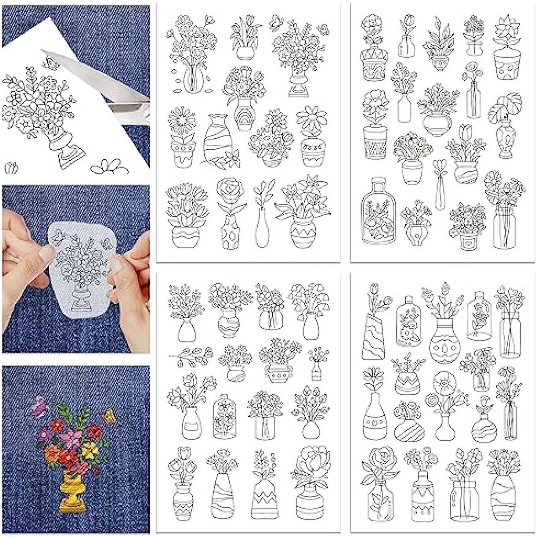 4 Sheets Flower Vase Pattern Water Soluble Embroidery Hand Sewing ...