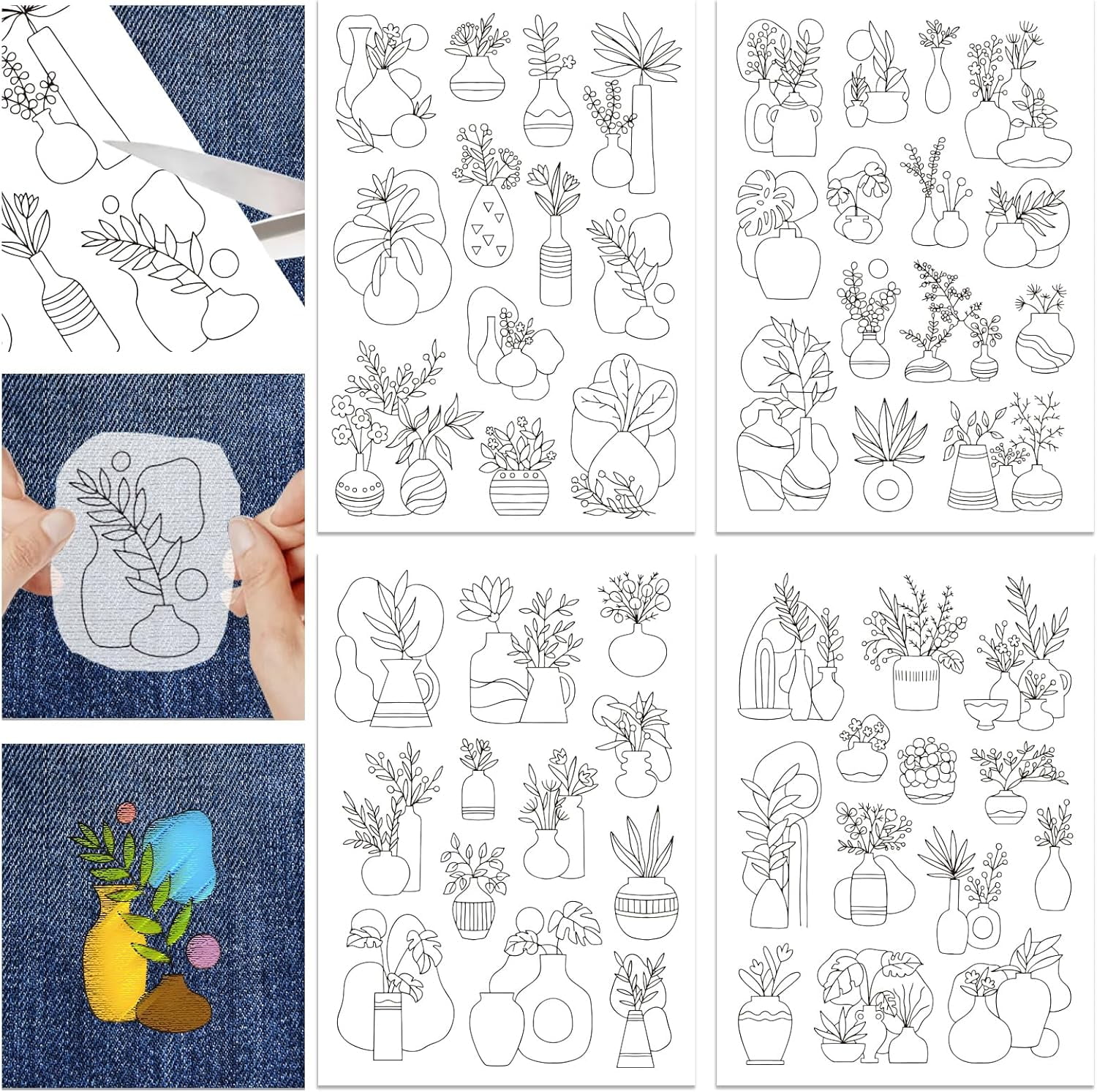 4 Sheets Flower and Vase Water Soluble Stabilizer Hand Sewing ...
