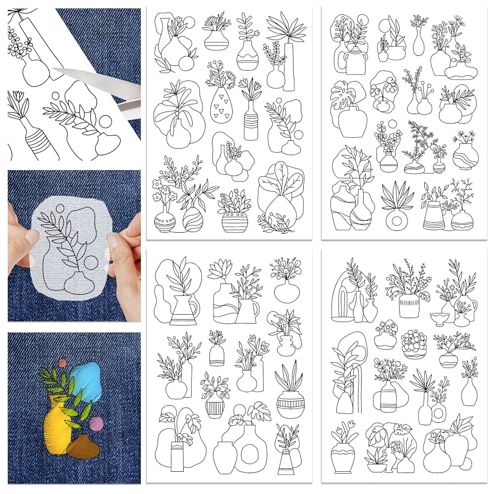 4 Sheets Flower and Vase Water Soluble Stabilizer Hand Sewing ...