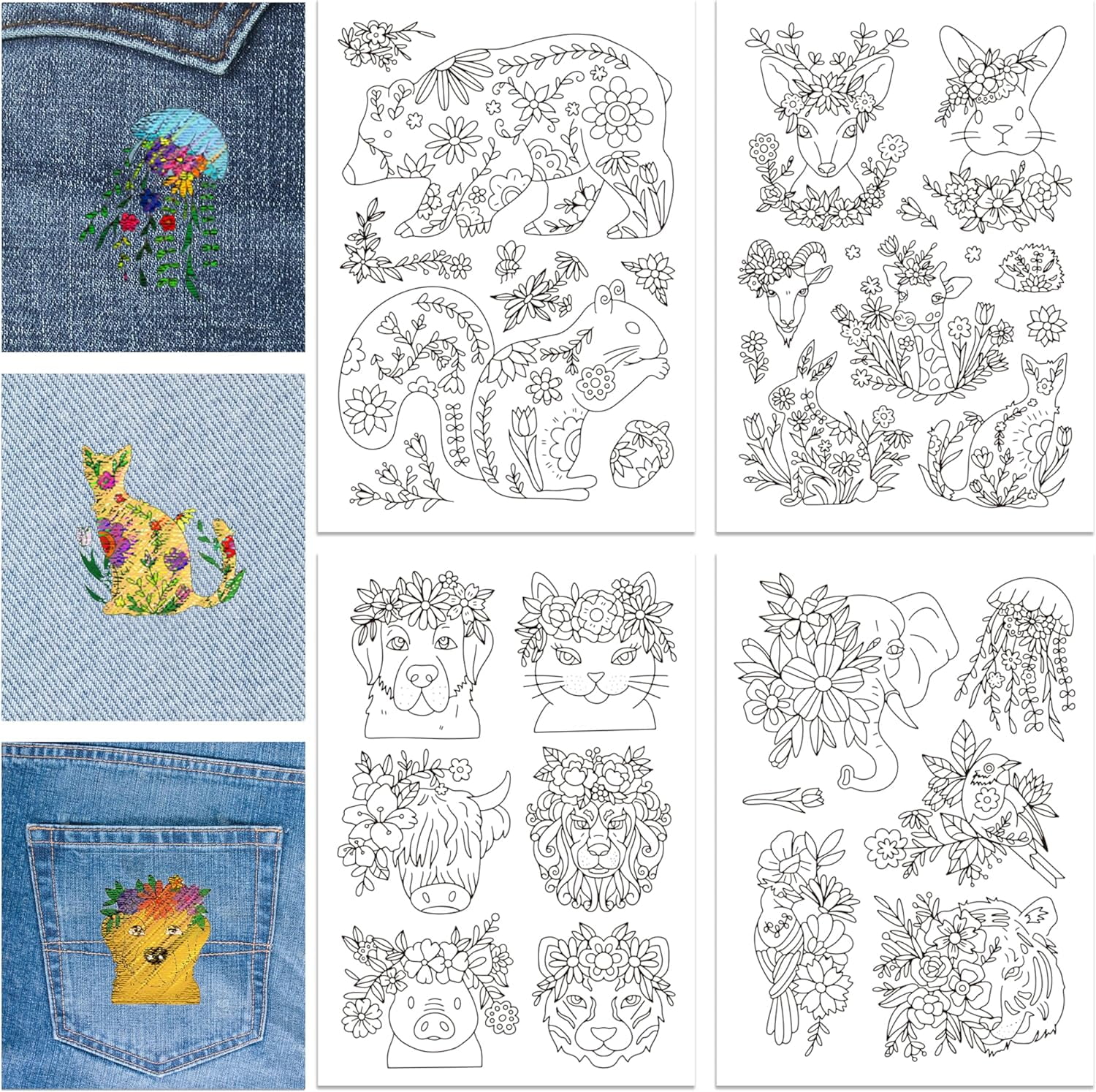 4 Sheets Flowers Animals Pattern Water Soluble Hand Sewing Stabilizers ...