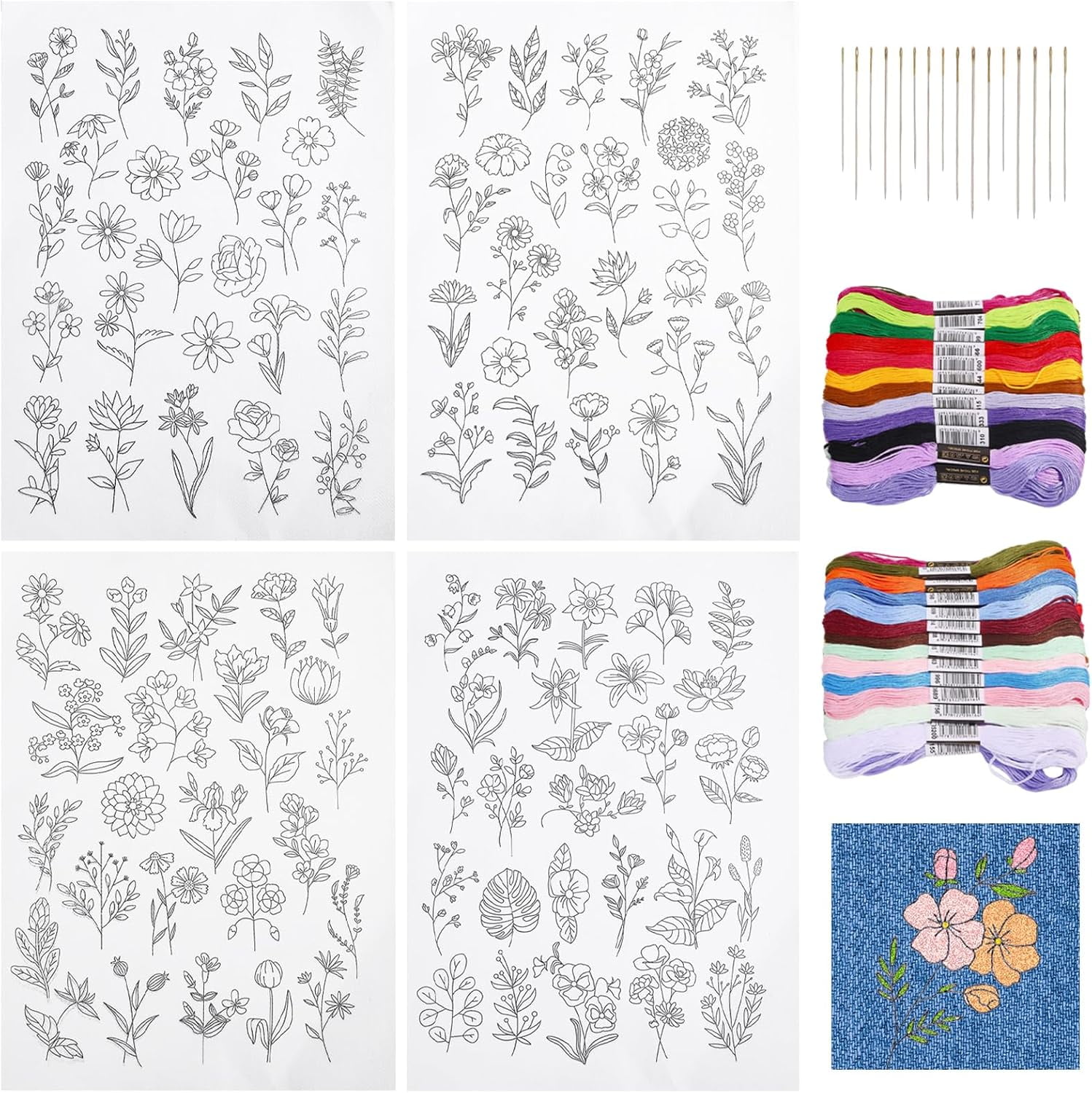 4 Sheets Flowers and Leaves Water Soluble Hand Sewing Stabilizers ...