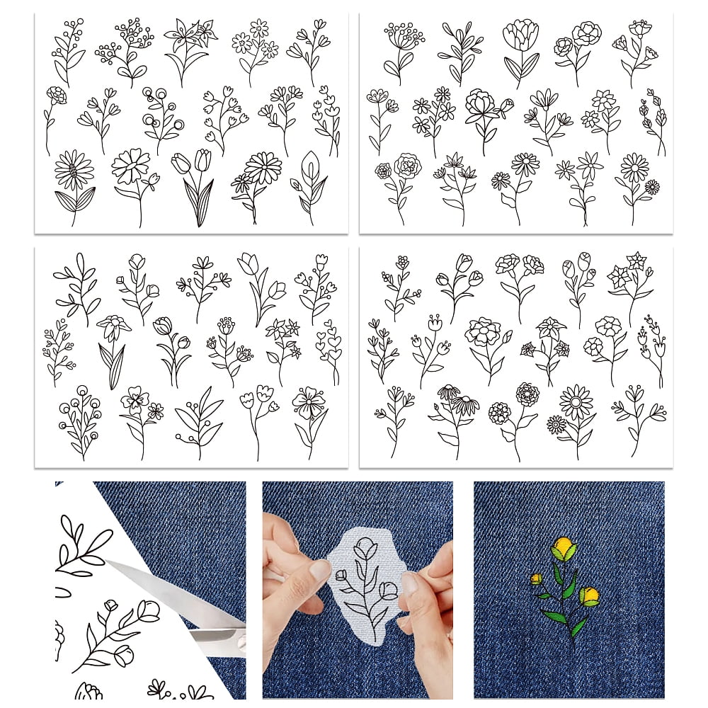 4 Sheets Flowers Pattern Water Soluble Hand Sewing Stabilizers for ...