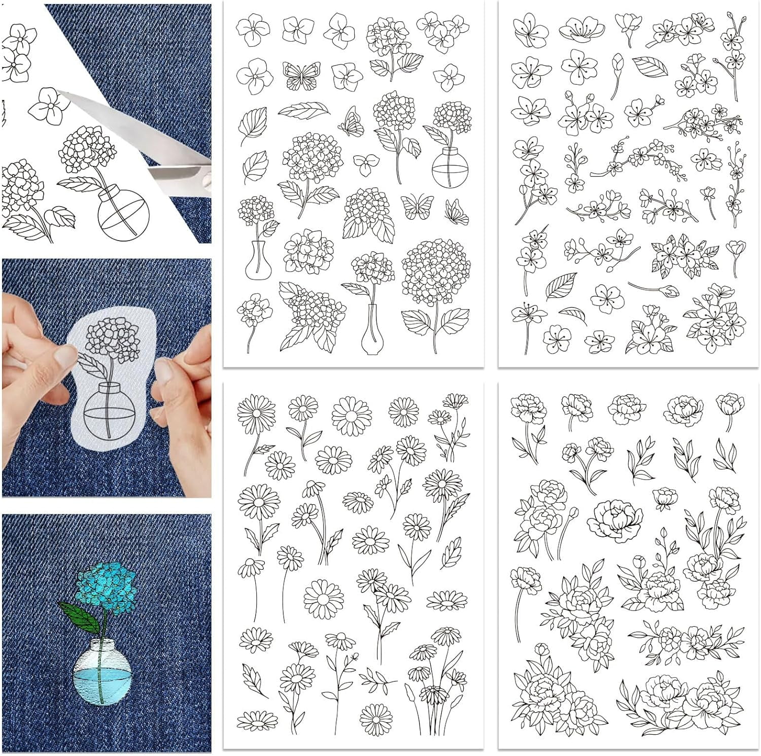 4 Sheets Flowers Water Soluble Hand Sewing Stabilizers for Fabric ...